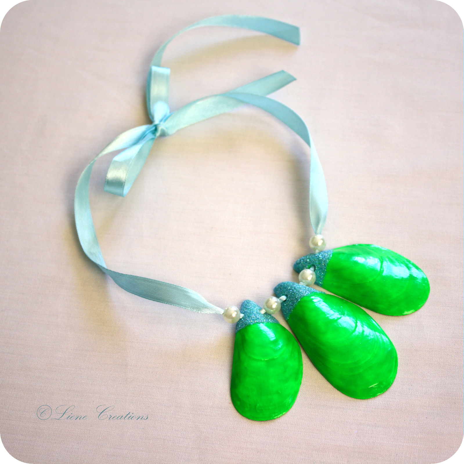 Bright Neon Green Painted Shell Necklace on Luulla